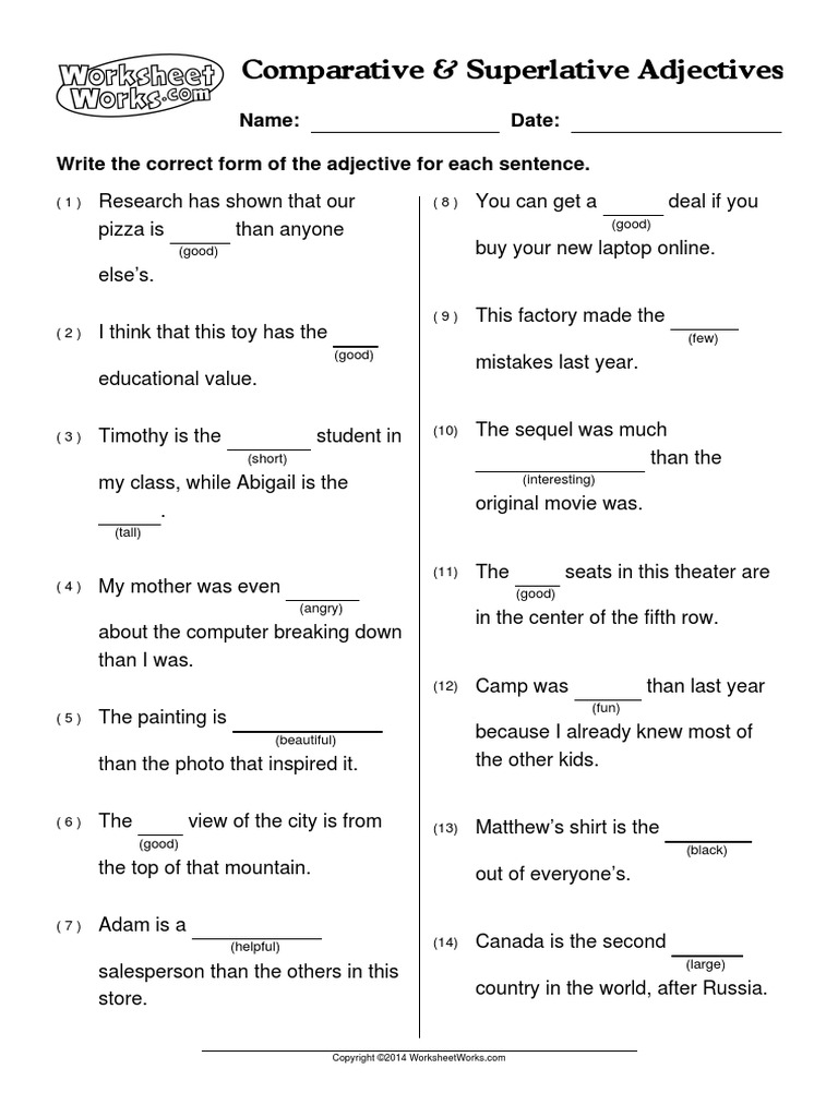 WorksheetWorks Comparative Superlative Adjectives 1 | PDF | Games ...