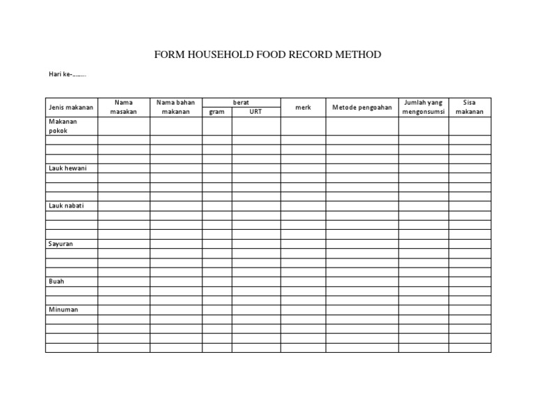 Form Household Food Record Method | PDF