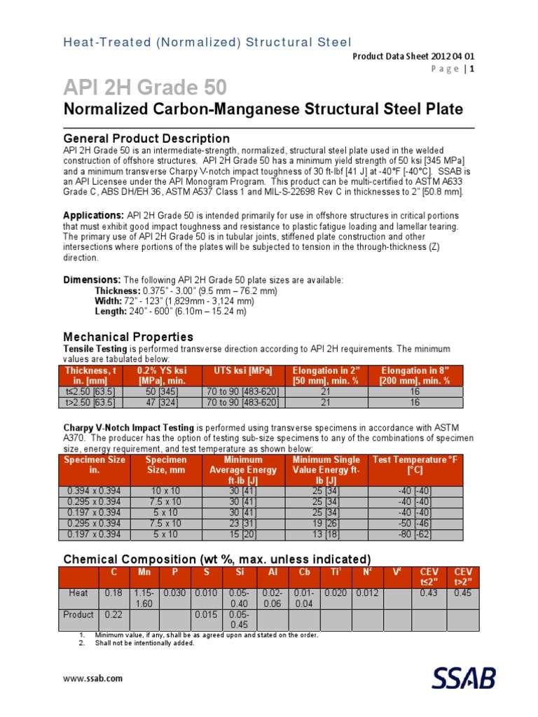 API 2H50 Data Sheet 2012 04 02 | PDF | Structural Steel | Welding