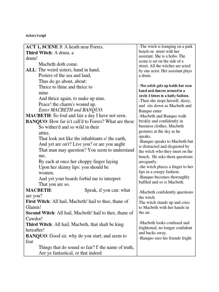 Actors Script Macbeth 1.3 | Macbeth | Religion And Belief