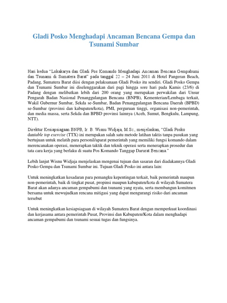 Gladi Posko Mitigasi Gempa dan Tsunami | PDF