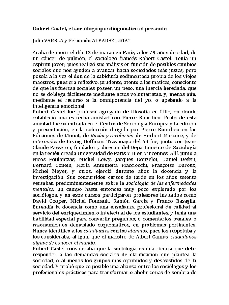 Robert Castel | PDF | Sociología | Michel Foucault