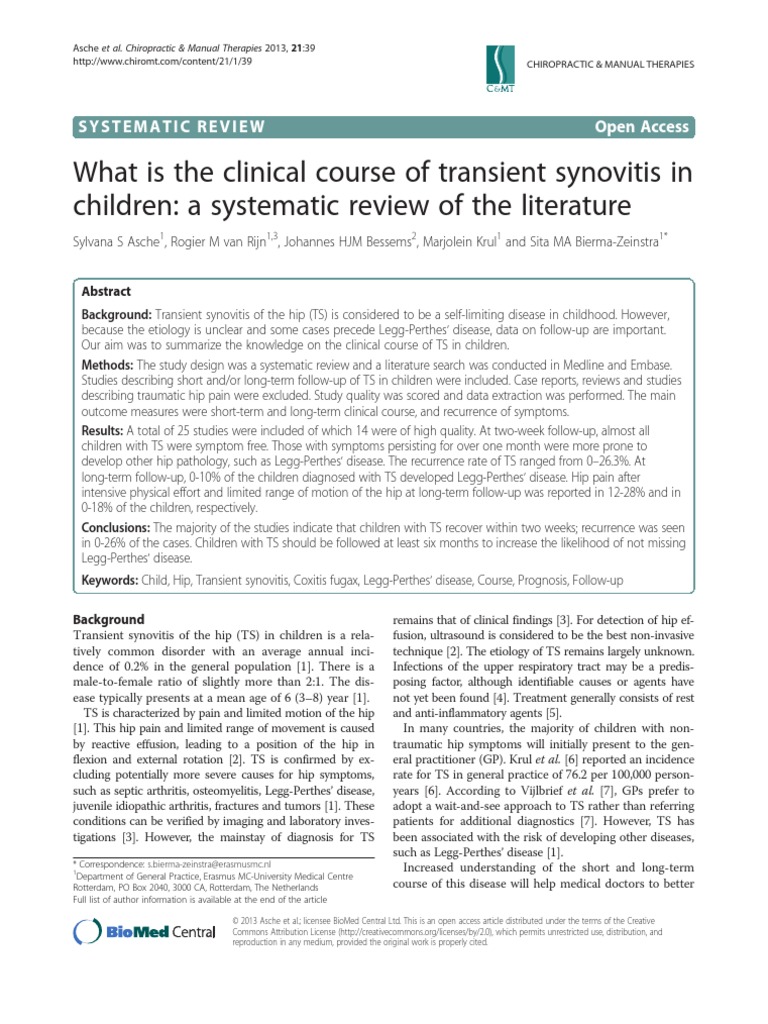 What Is The Clinical Course of Transient Synovitis in Children: A ...