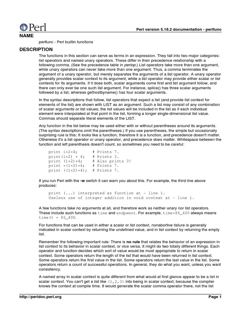 Perl Functions Manual | PDF | Password | Parameter (Computer Programming)