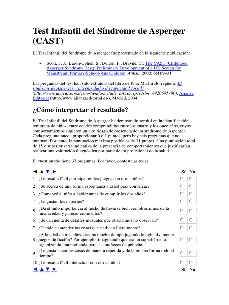 CAST-Test de Asperger infantil | PDF | Síndrome de Asperger | Autismo