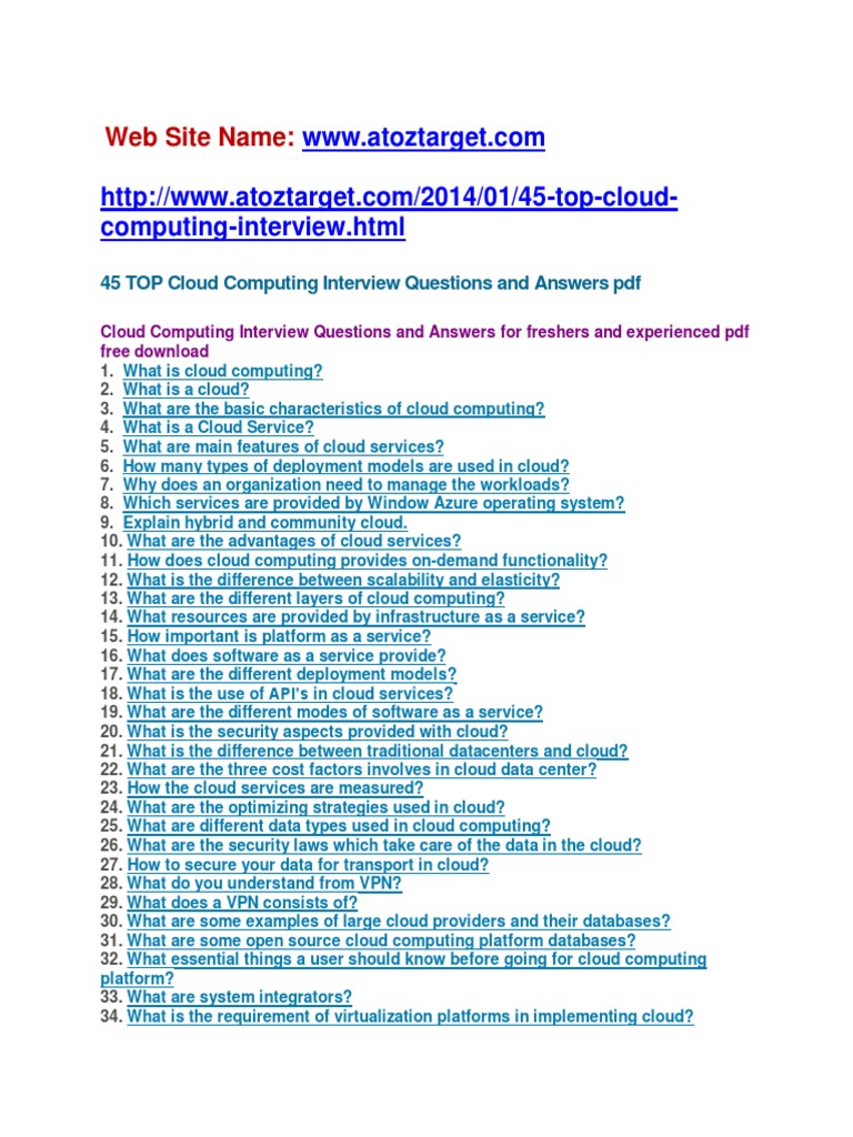 Cloud Computing Interview Questions and Answers | PDF | Cloud Computing ...