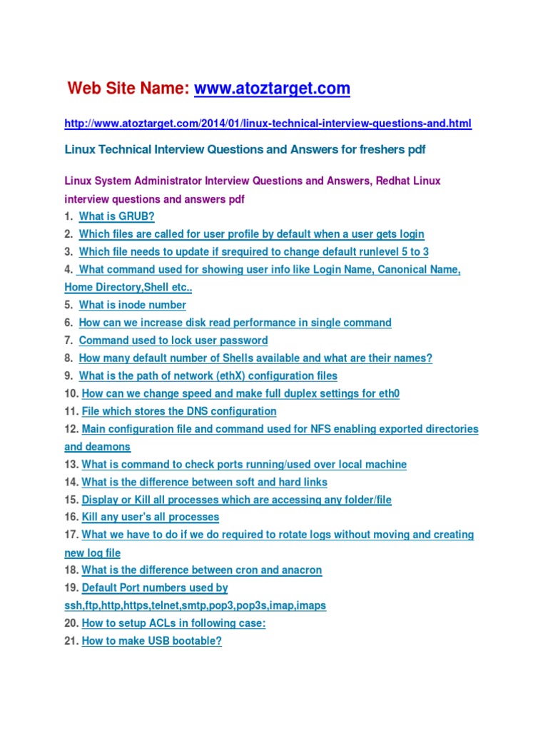 Linux Interview Questions and Answers | PDF | Command Line Interface ...