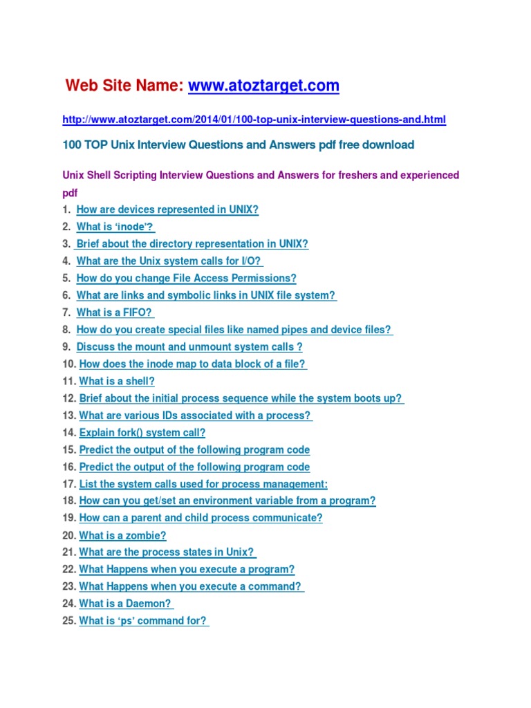 Unix Interview Questions and Answers | Download Free PDF | Computer Engineering | Data