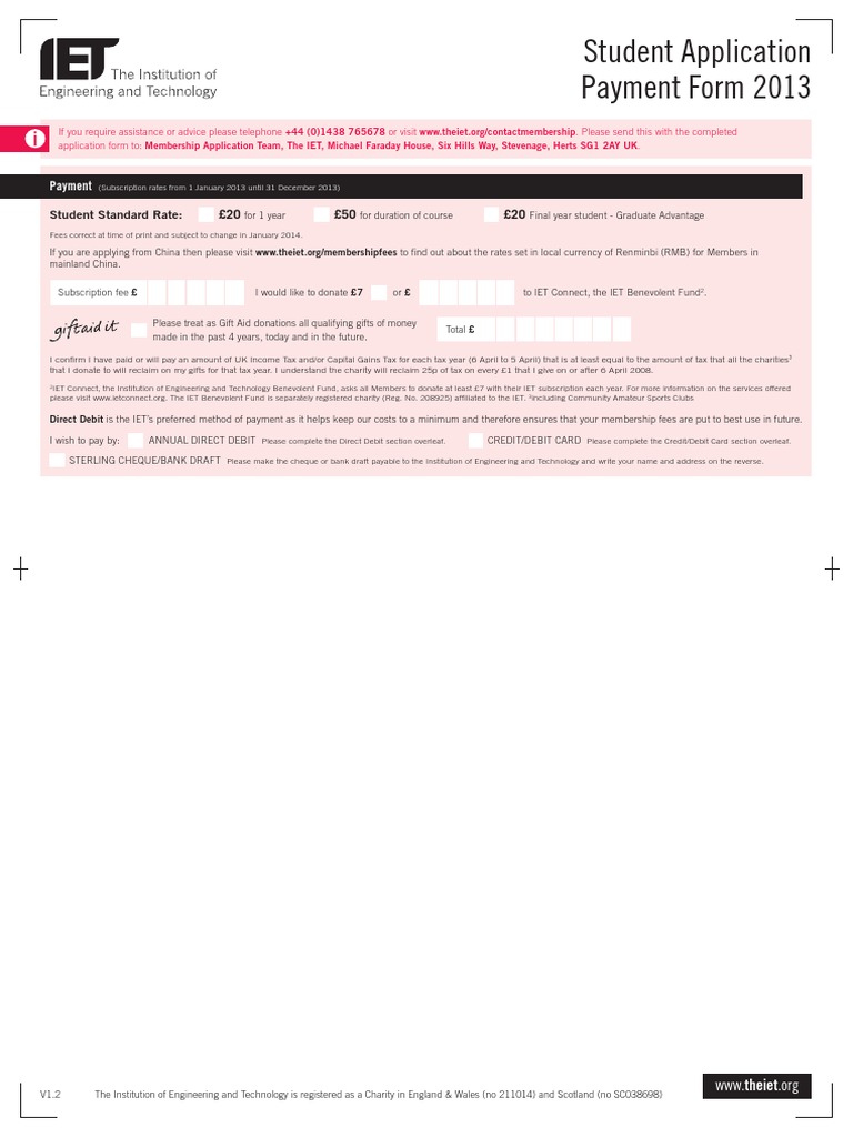 IET Student Application Payment Form V1 2 | Debit Card | Payments