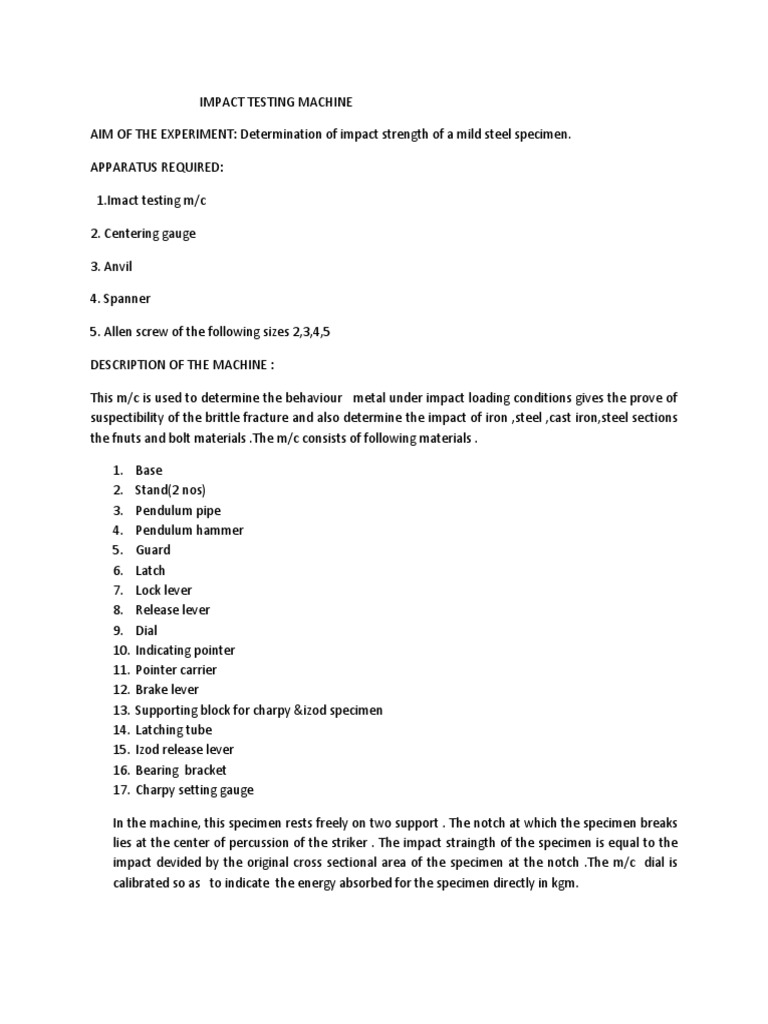 Impact Testing Machine Experiment | PDF | Fracture | Solid Mechanics