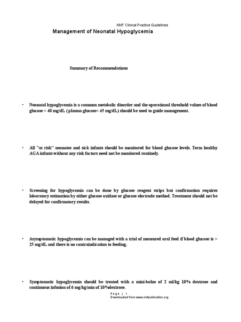 Management of Neonatal Hypoglycemia: NNF Clinical Practice Guidelines ...