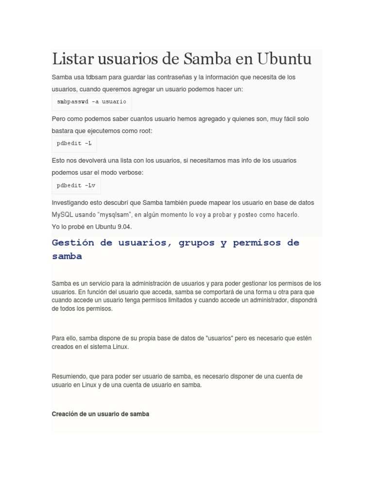 Listar Usuarios de Samba en Ubuntu | PDF | Archivo de computadora ...