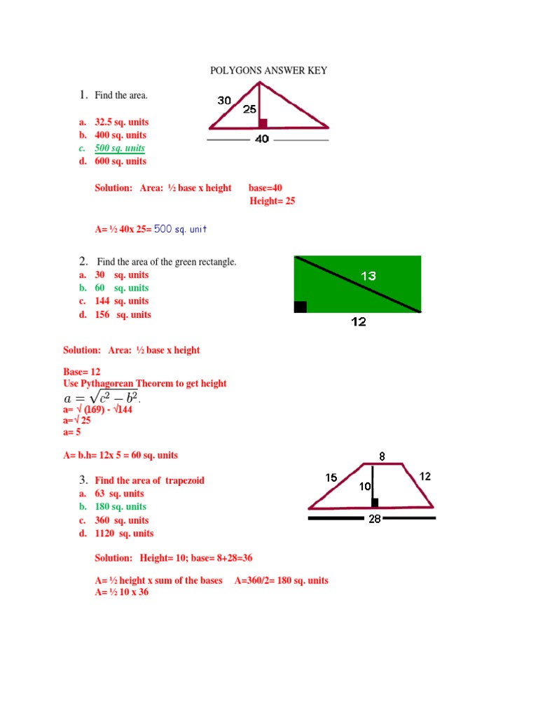 Polygons Answer Key | PDF | Area | Elementary Mathematics