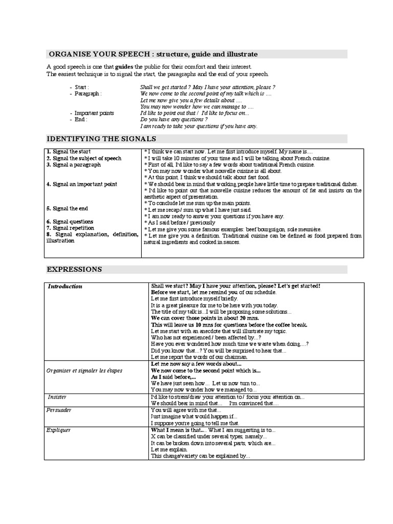 ORGANISE YOUR SPEECH: Structure, Guide and Illustrate | PDF ...