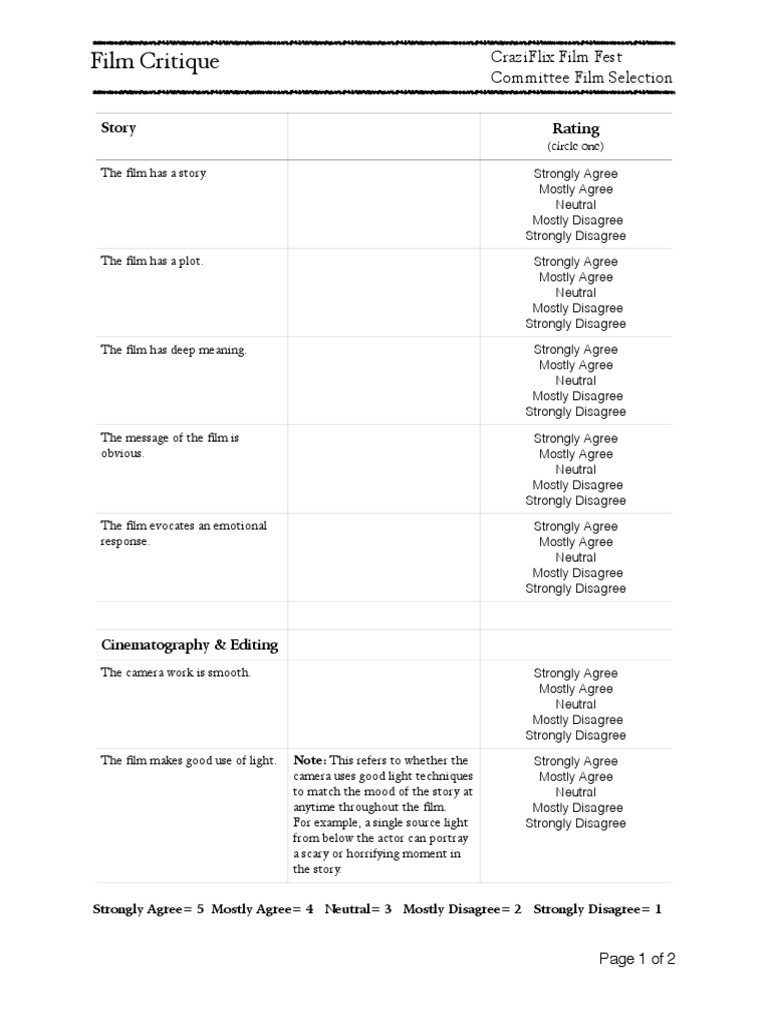 Film Critique Evaluation Form | PDF | Games & Activities | Language ...