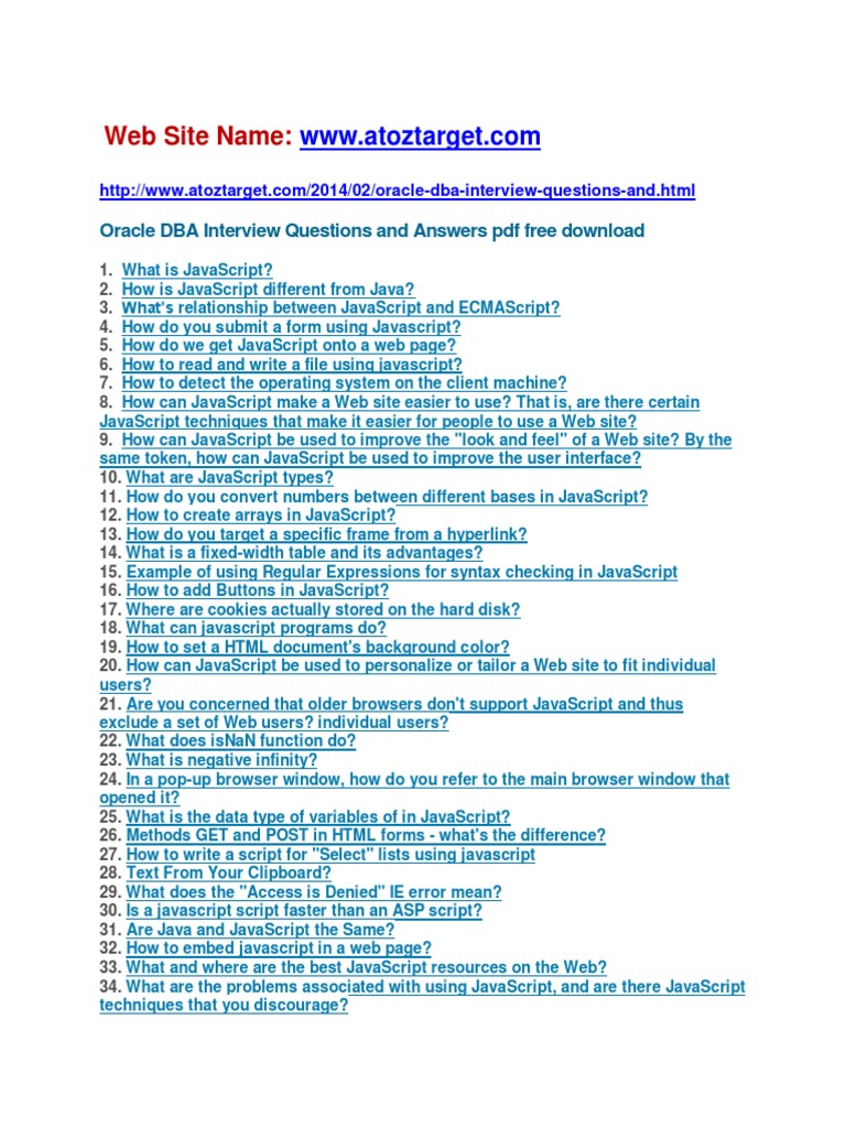 Oracle DBA Interview Questions and Answers | PDF | Java Script | Websites