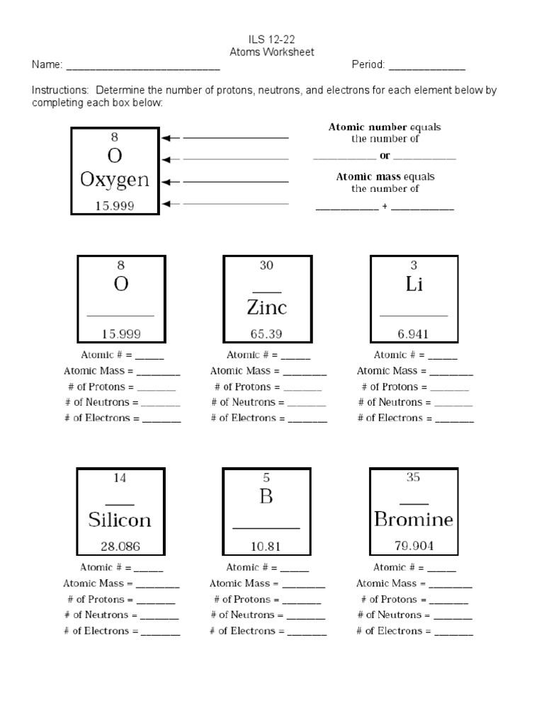 Atoms Worksheet | PDF