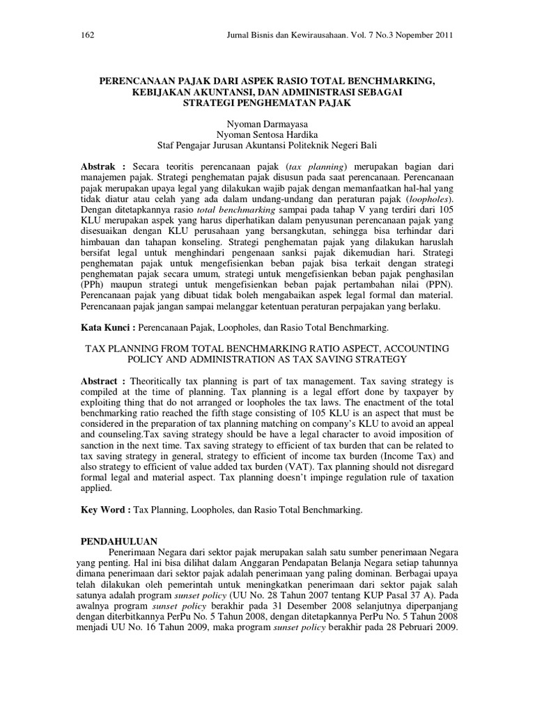 Perencanaan Pajak DR Aspek Rasio | PDF