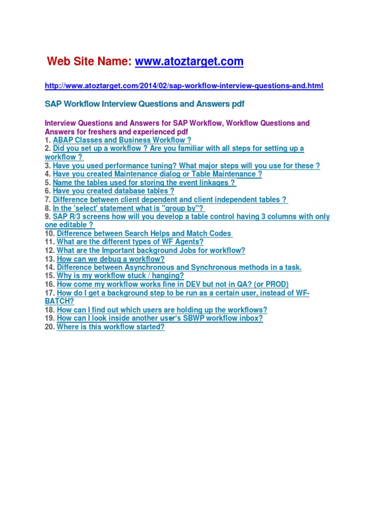 Sap Workflow Interview Questions And Answers Pdf Data Management Areas Of Computer Science 