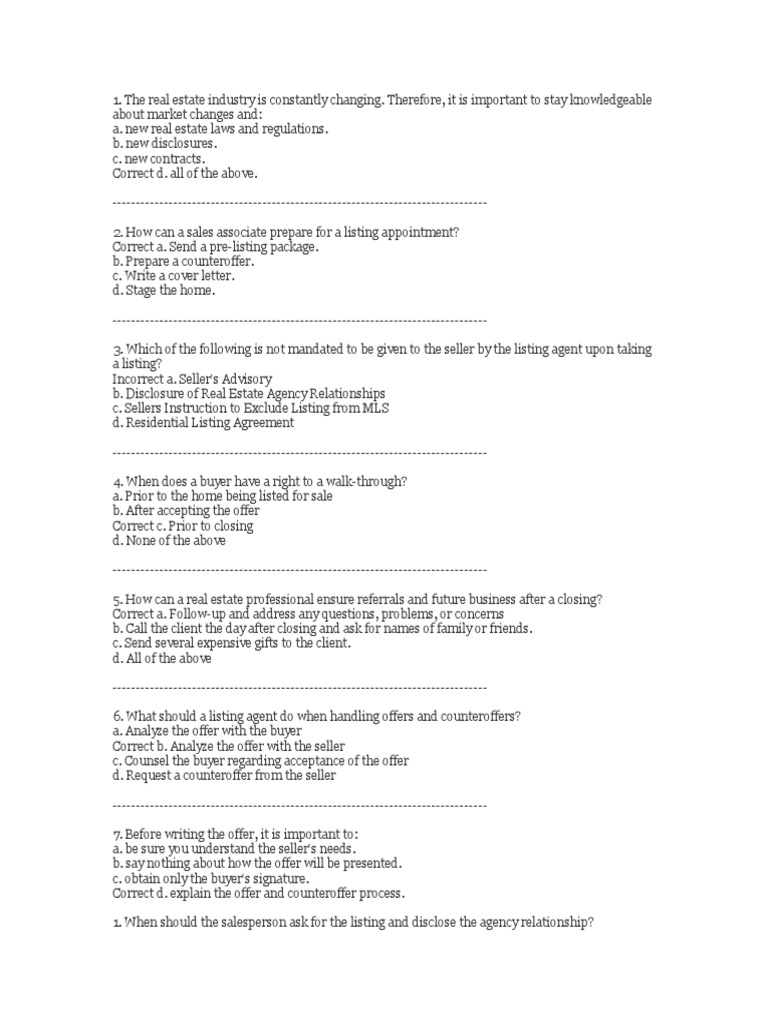 Real Estate Questions | PDF | Real Estate Broker | Sales