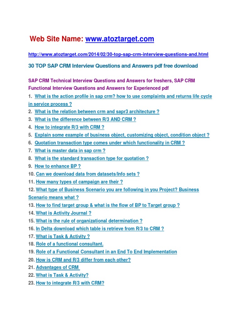 SAP CRM Interview Questions and Answers | PDF