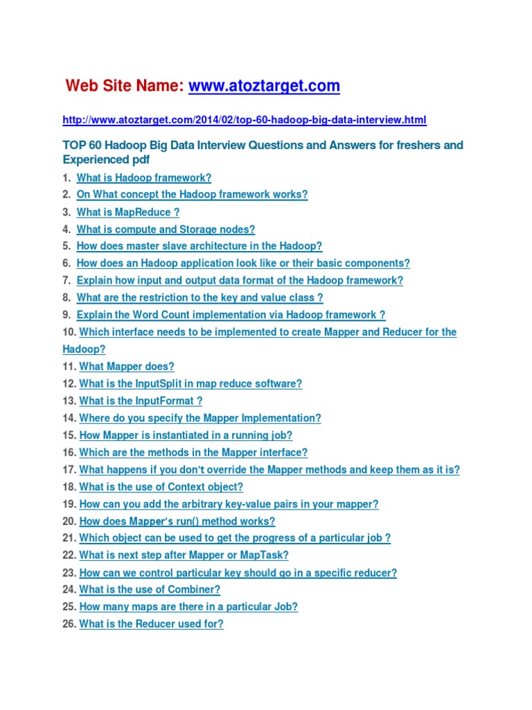 Hadoop Interview Questions and Answers | PDF | Apache Hadoop | Map Reduce