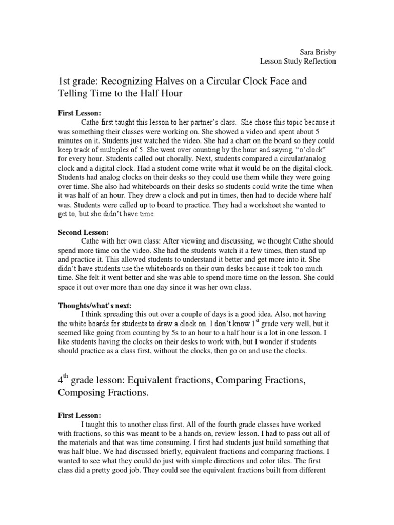 Lesson Study Reflection-Final | PDF | Clock | Fraction (Mathematics)