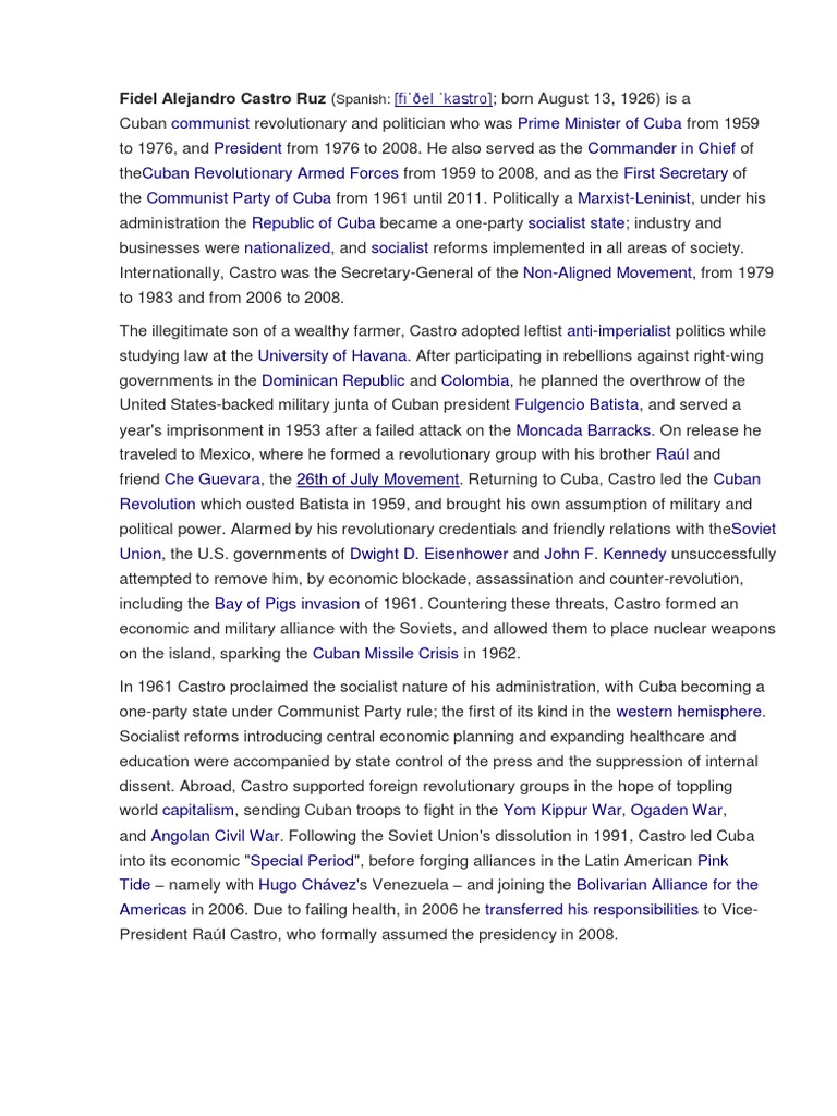 Fidel Alejandro Castro Ruz | PDF | Fidel Castro | Cuba