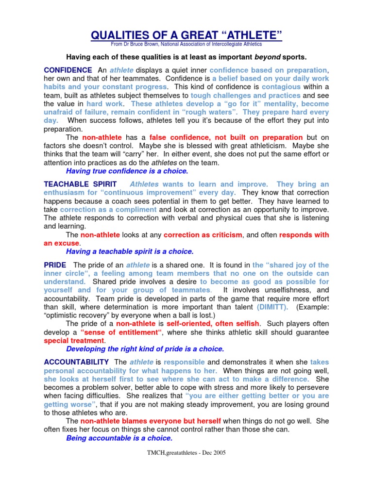 Qualities of A Great "Athlete" | PDF | Recovery Approach | Attention