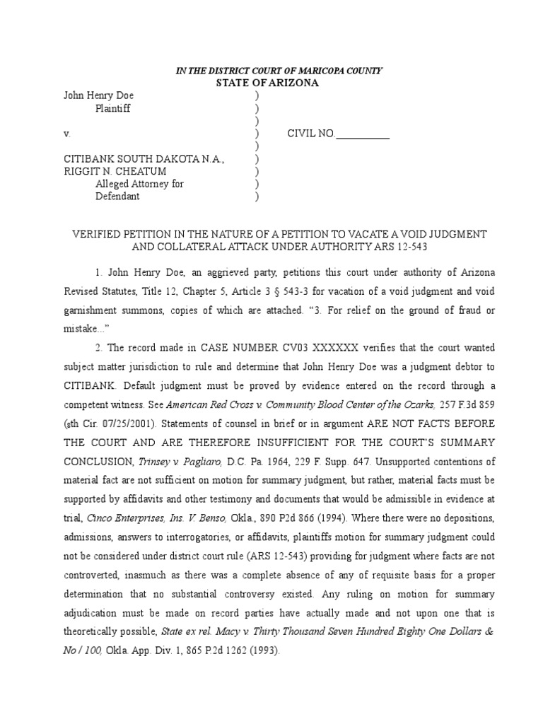Petition To Vacate Void JudgmentJohn Doe2 | PDF | Government | Civil ...