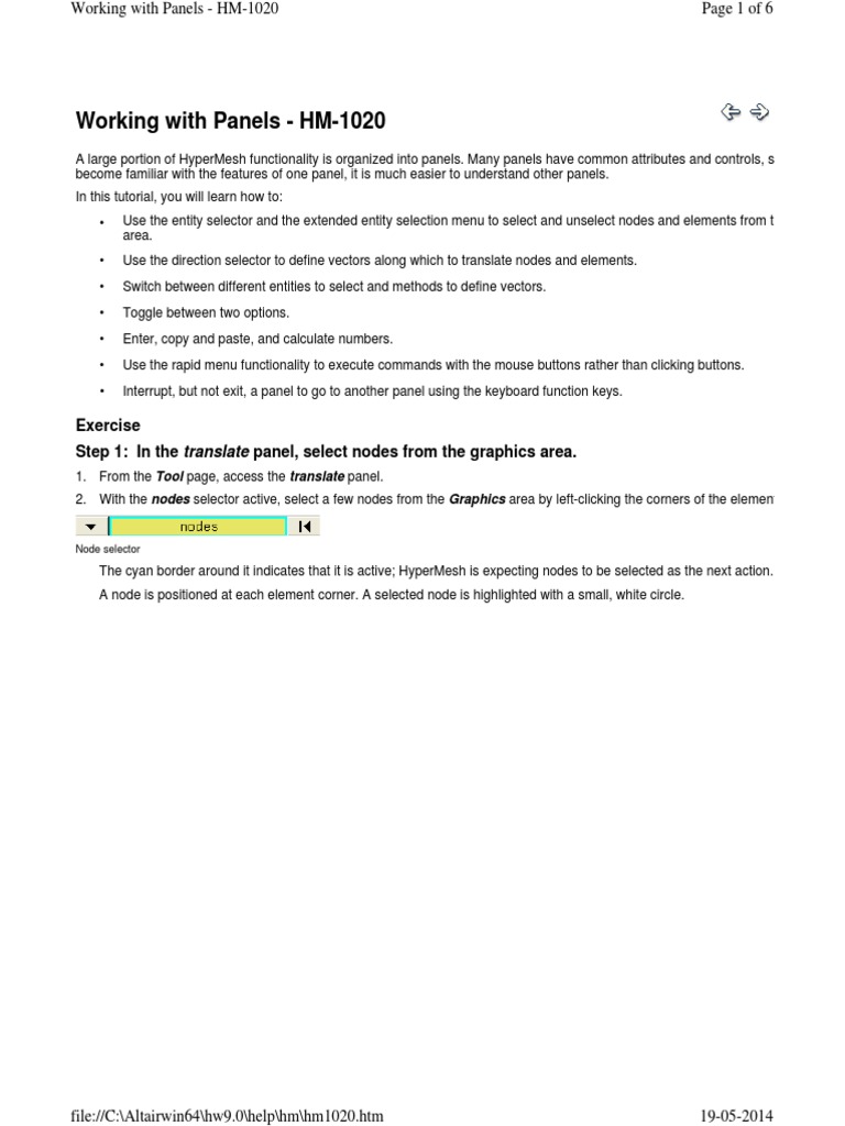 Working With Panels - HM-1020: Exercise Step 1: in The Translate Panel, Select Nodes From The ...