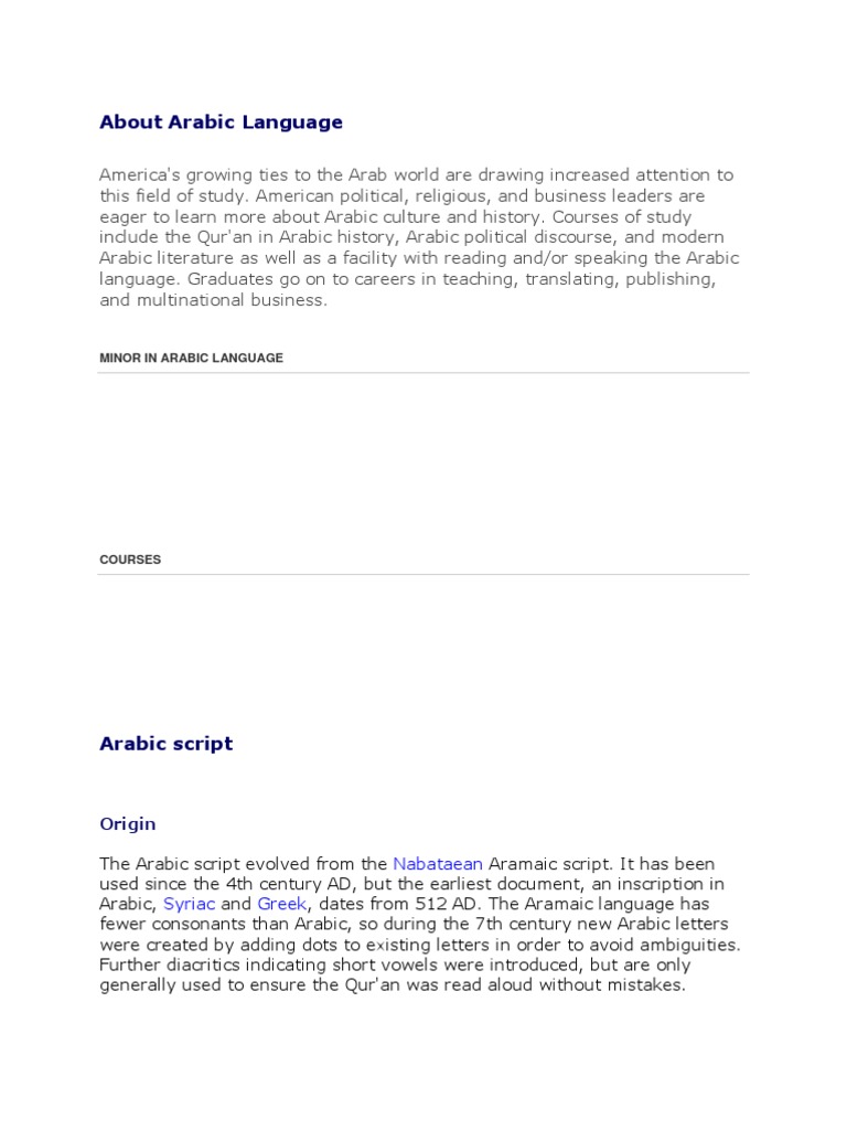 About Arabic Language | PDF | Arabic | Languages