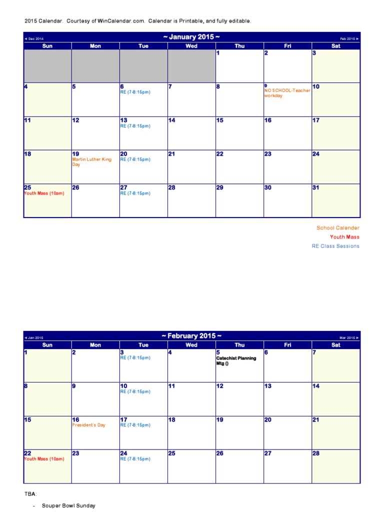 2015 Editable Printable Calendar | PDF | Cooking, Food & Wine