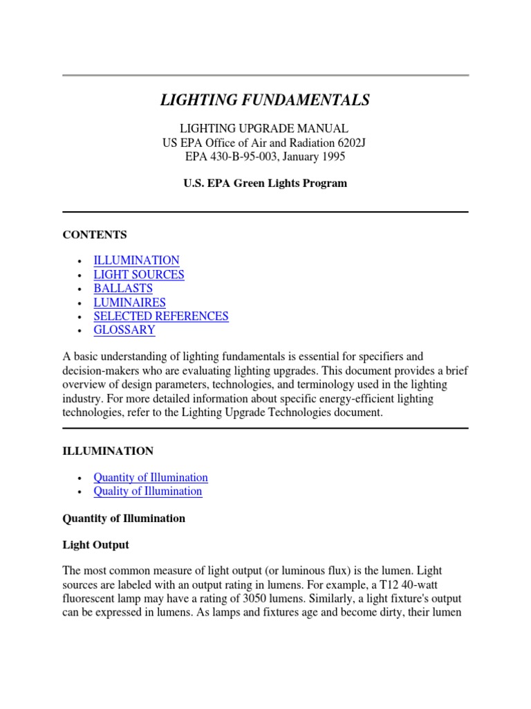 Lighting Fundamentals | PDF | Fluorescent Lamp | Incandescent Light Bulb