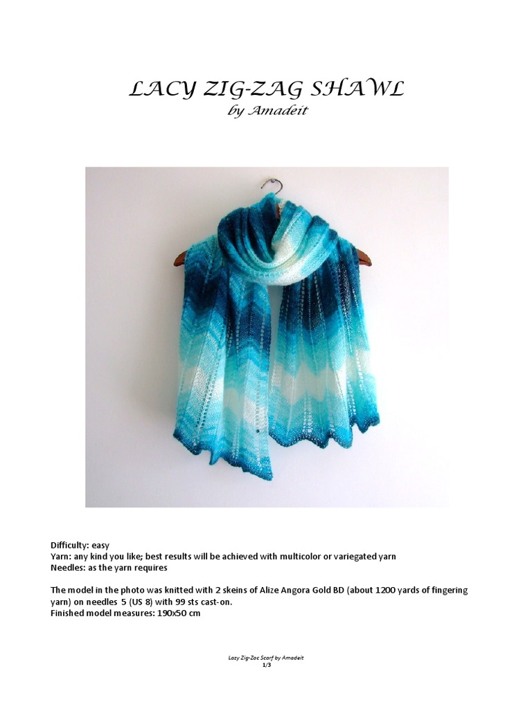 Lacy Zig Zag Scarf Pattern | PDF | Knitting | Sheep Wool