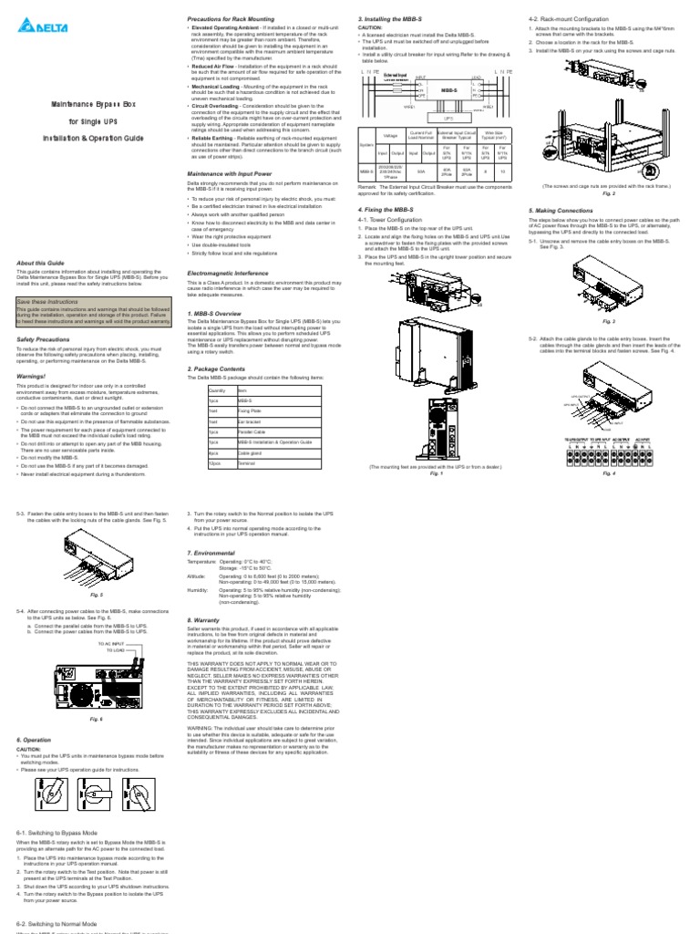 Maintenance Bypass Box For Single UPS Installation & Operation Guide ...