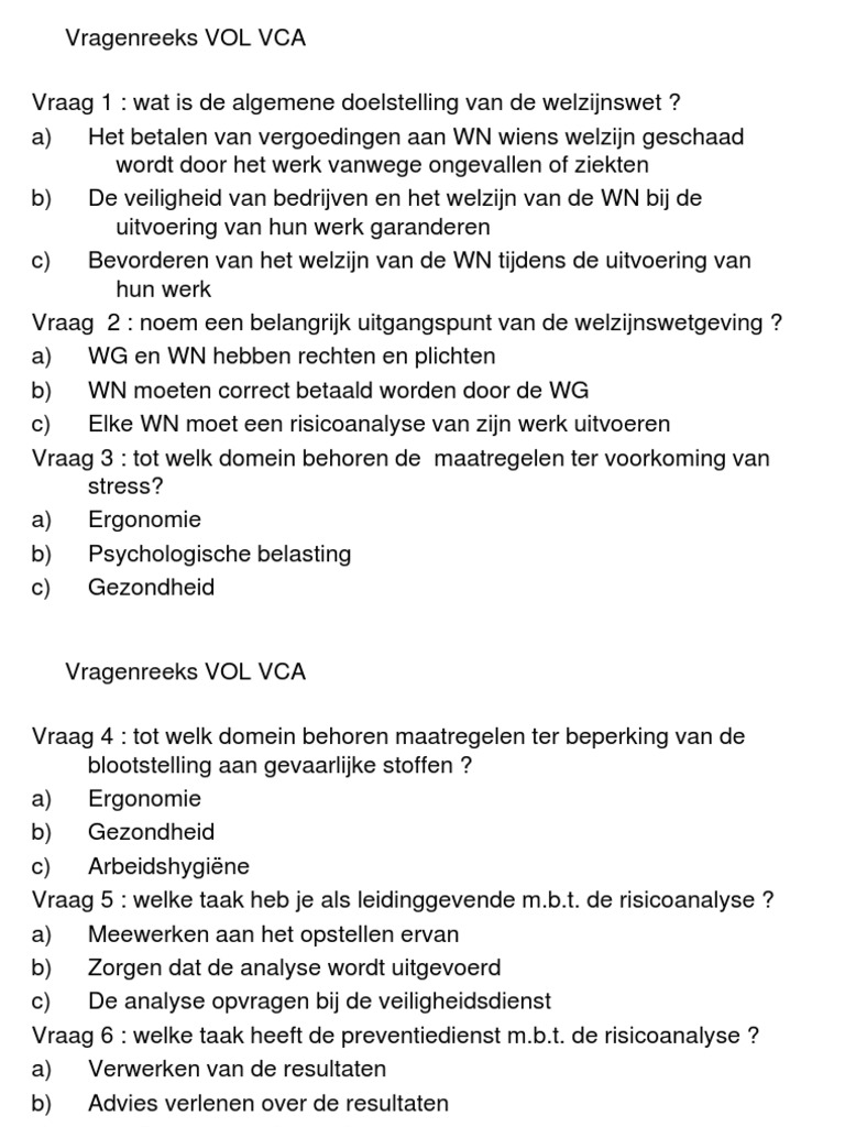 Vragenreeks II VOL VCA | PDF