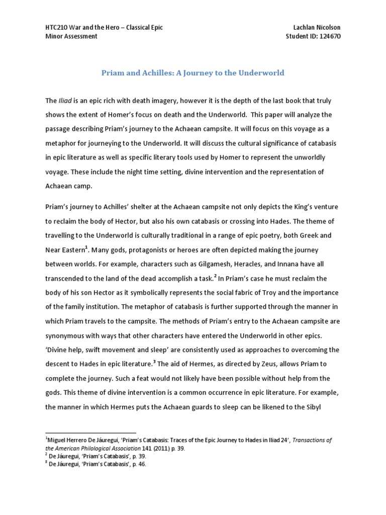 Priam's Underworld Journey in Iliad | PDF | Achilles | Hades