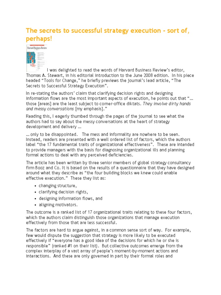 The Secrets To Successful Strategy Execution | PDF | Strategic ...