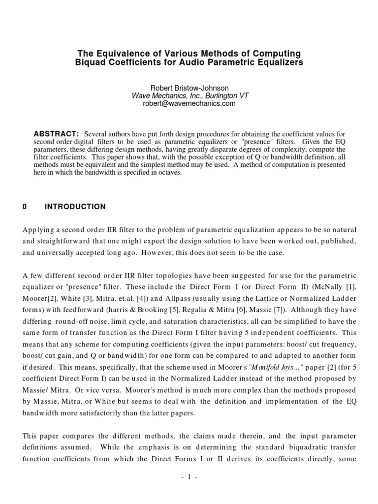 EQ Coefficients PDF | PDF | Equalization (Audio) | Bandwidth (Signal Processing)