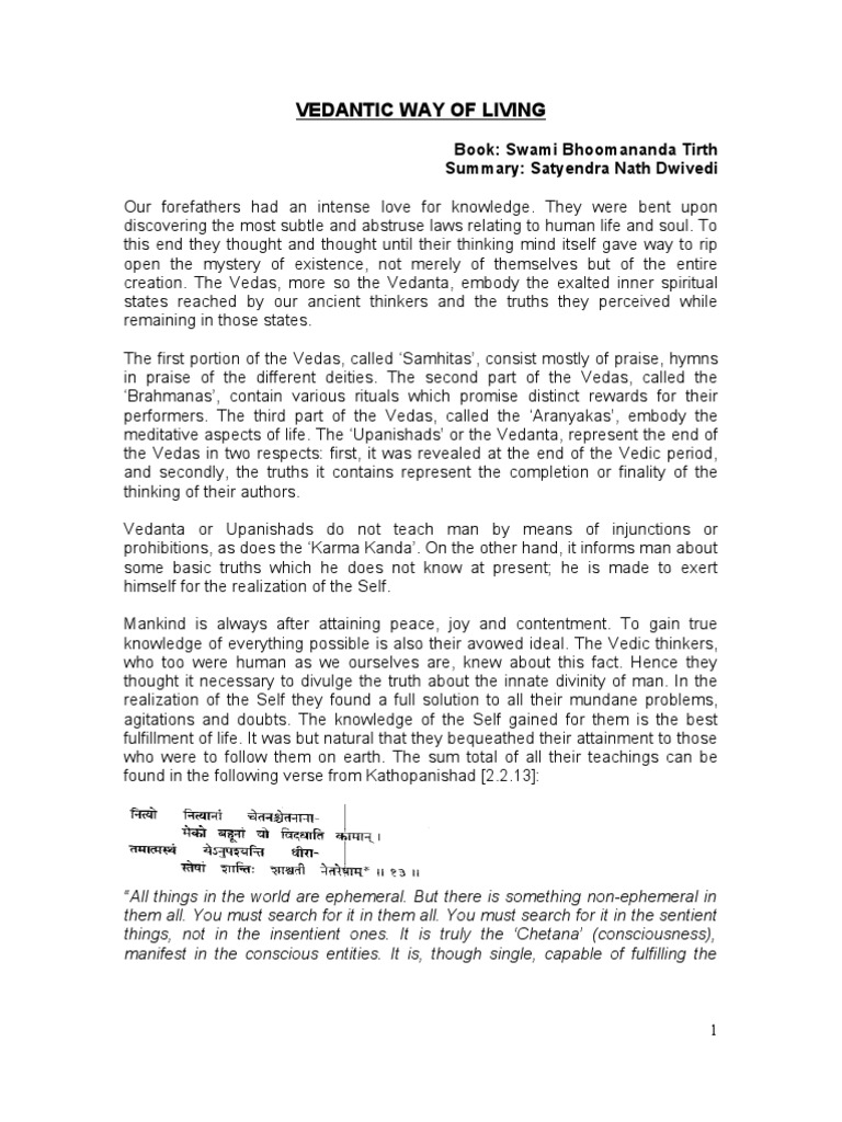Vedantic Way of Living | PDF | Vedas | Vedanta
