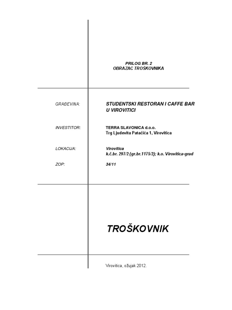 Troskovnik Gradjevinski Obrtnicki Oprema | PDF
