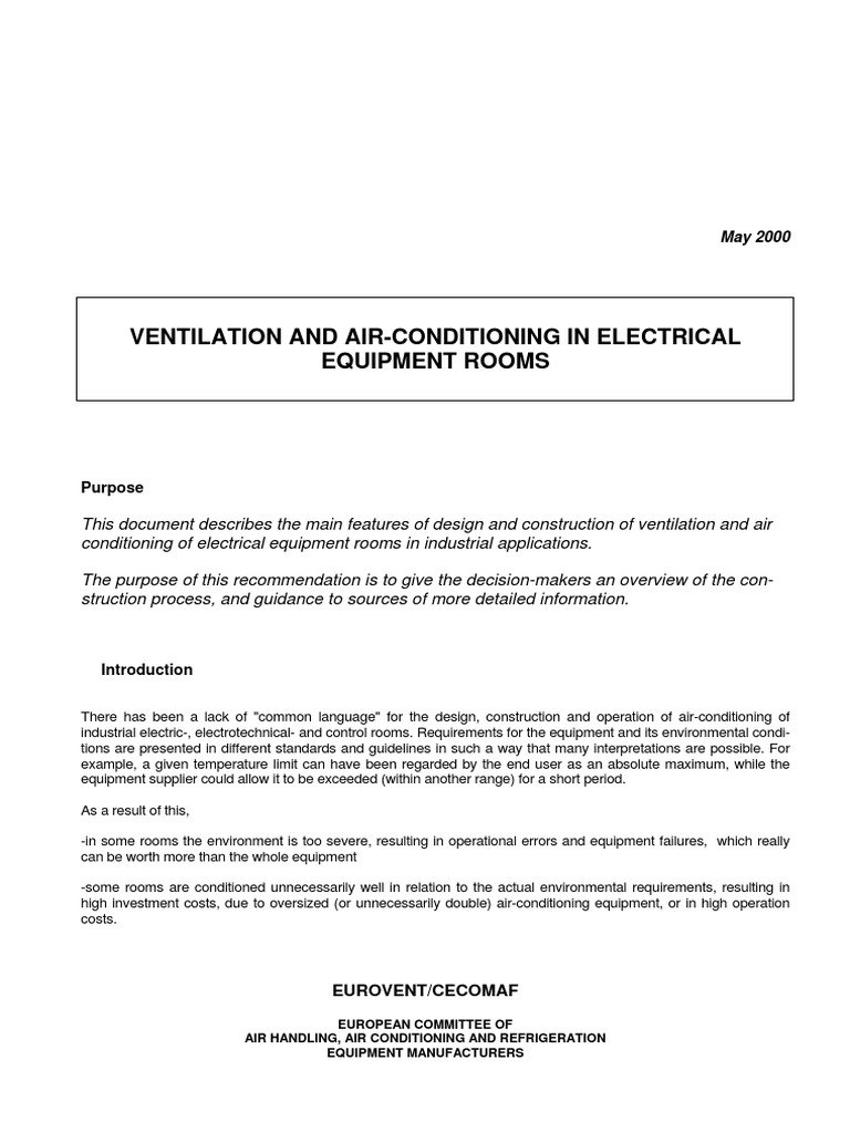 Electrical Room Ventilation Guidelines | PDF | Air Conditioning | Hvac