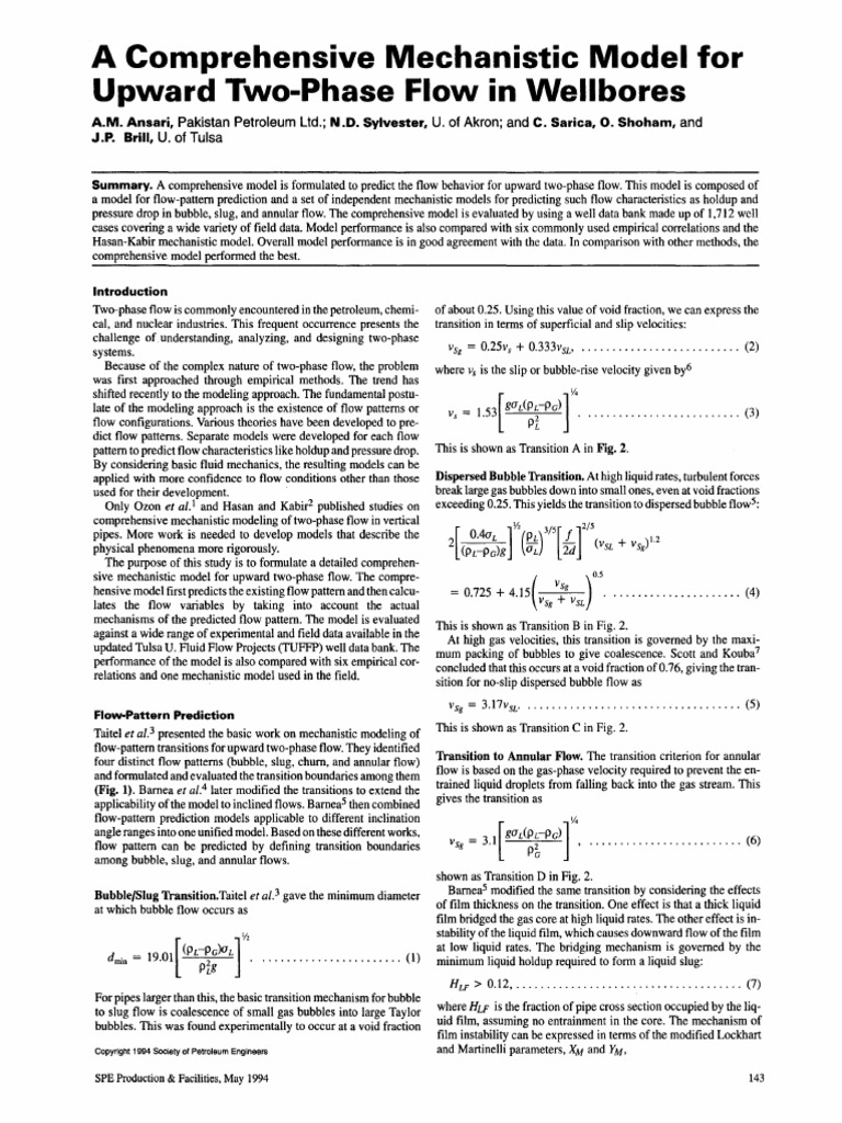 A Comprehensive Mechanistic Model For Upward Two-Phase Flow in Wellbores | PDF | Fluid Dynamics ...