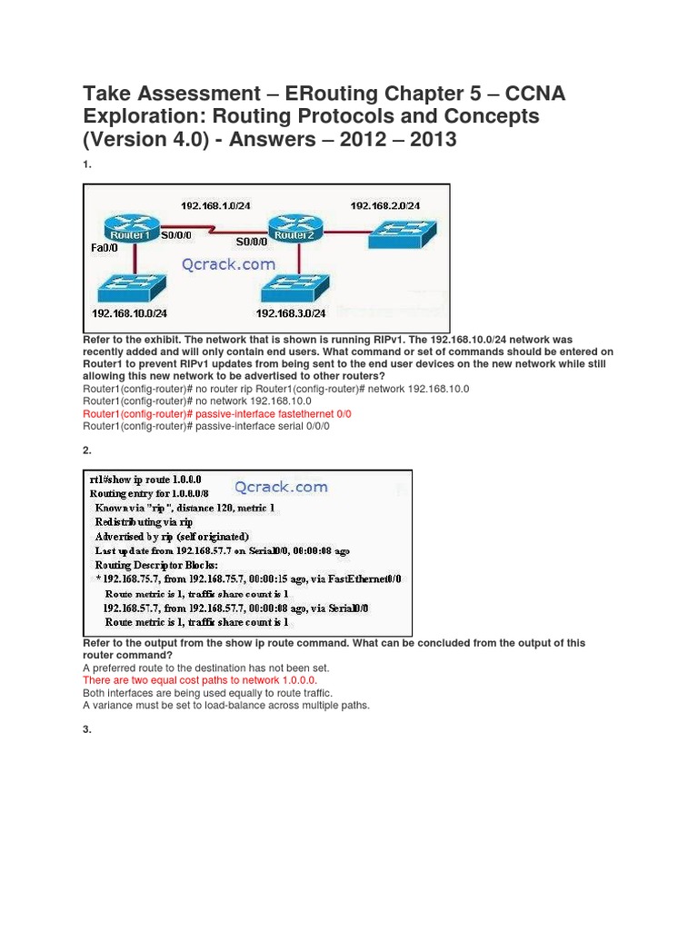 Take Assessment - Erouting Chapter 5 - Ccna Exploration: Routing Protocols and Concepts (Version ...