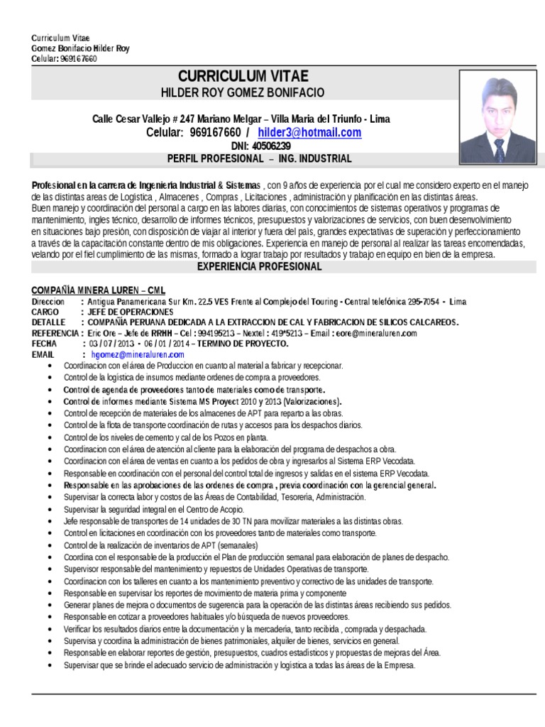 CV HG | Descargar gratis PDF | Logística | Transporte