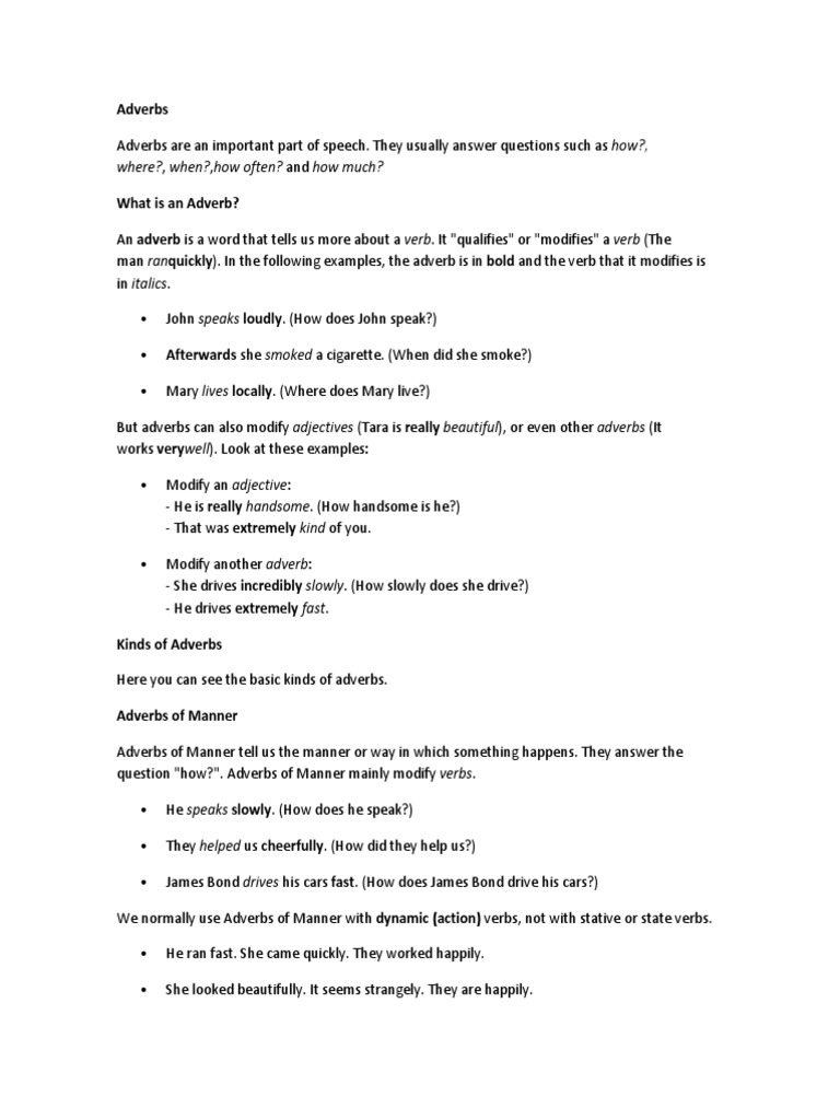 Where?, When?,how Often? and How Much?: Adverbs | PDF | Adverb | Verb