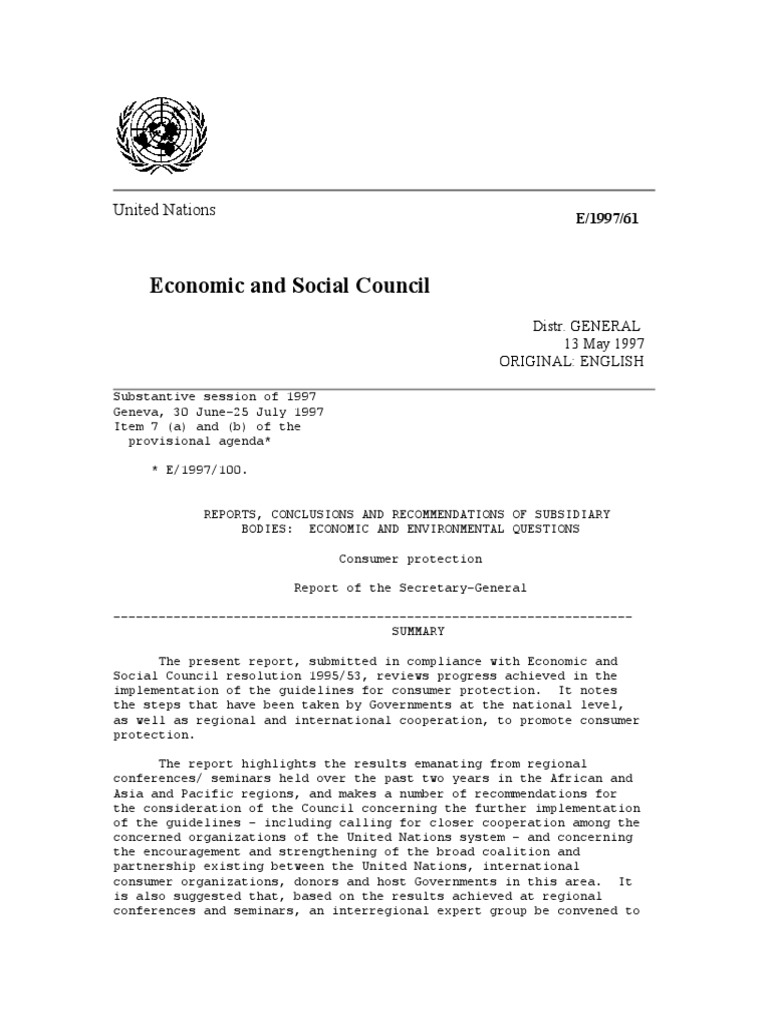 UN Report on Consumer Protection Guidelines | PDF | United Nations ...