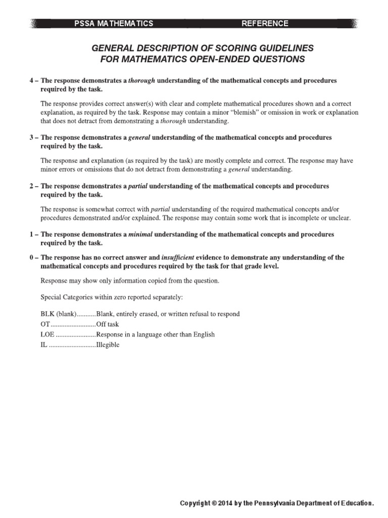 Pssa Scoring Guidelines - Math | PDF