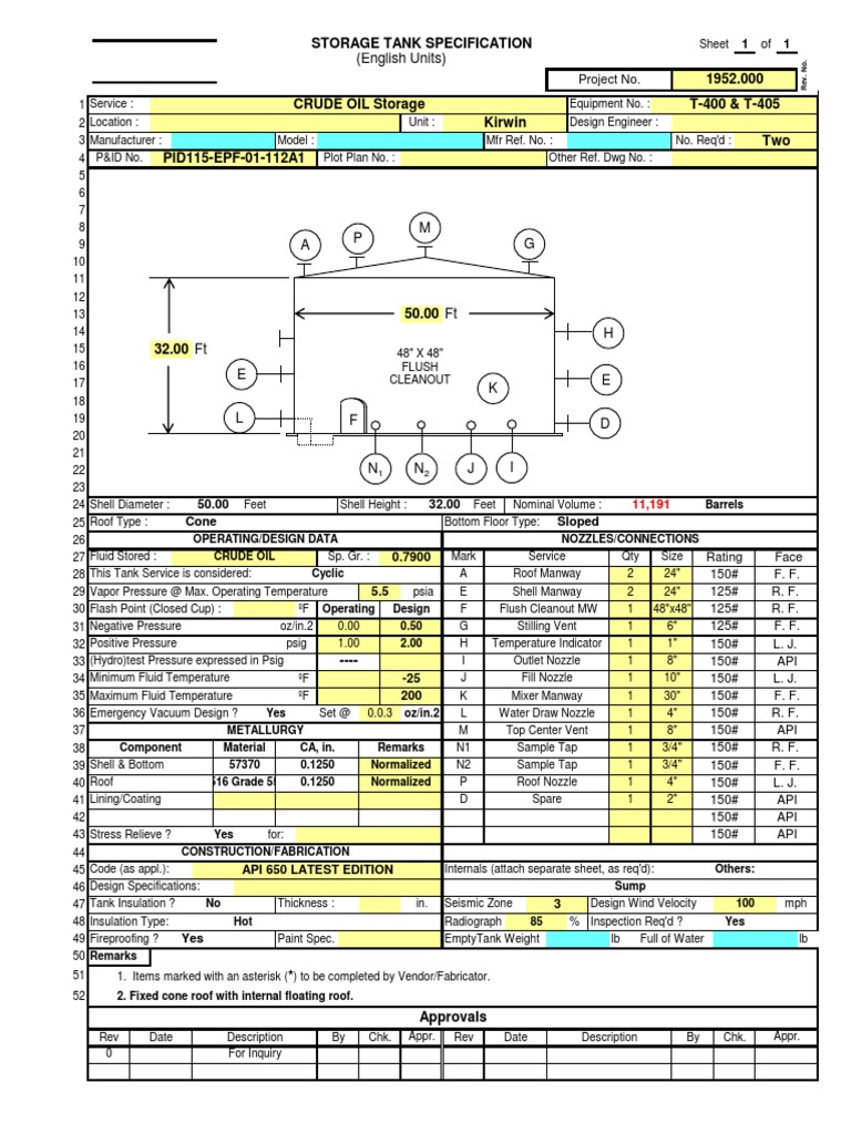 API 650 Tank Design Calculations | PDF | Nozzle | Concrete